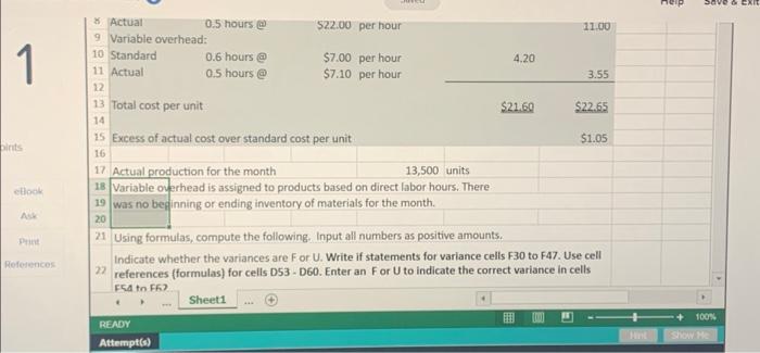 Solved Excel SIM: Basic Variance Analysis and the Impact of | Chegg.com