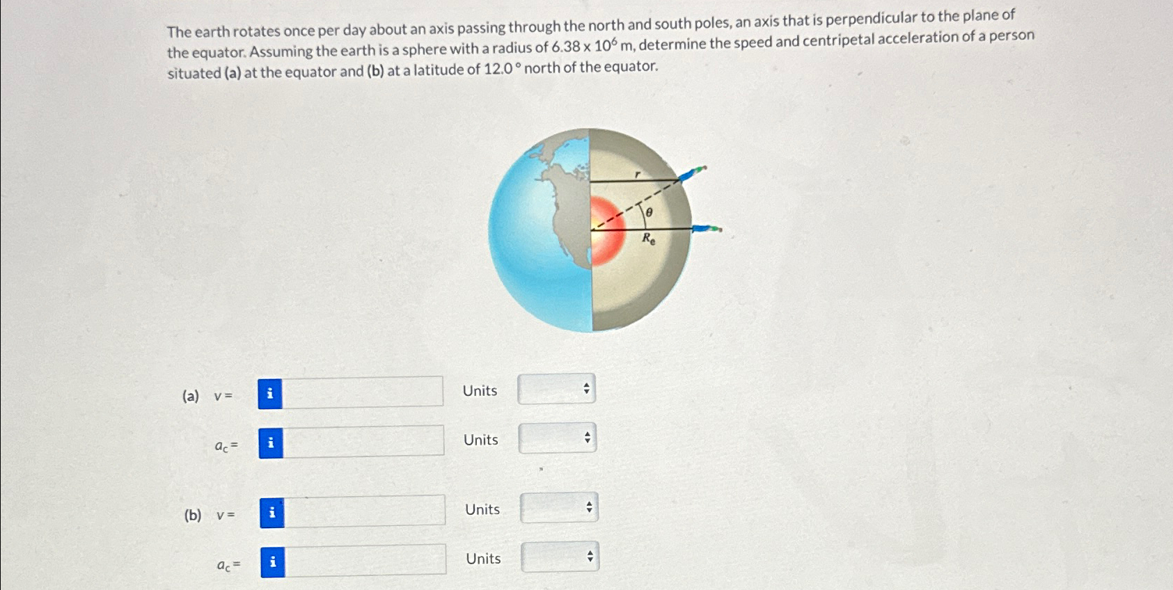 Solved The earth rotates once per day about an axis passing | Chegg.com