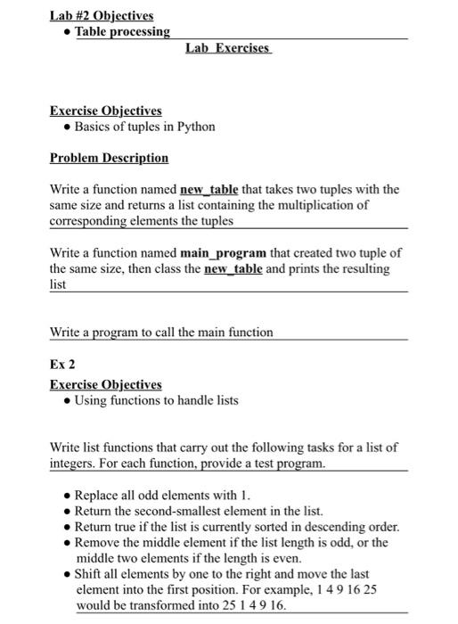 Solved Lab #2 Objectives • Table processing Lab Exercises | Chegg.com