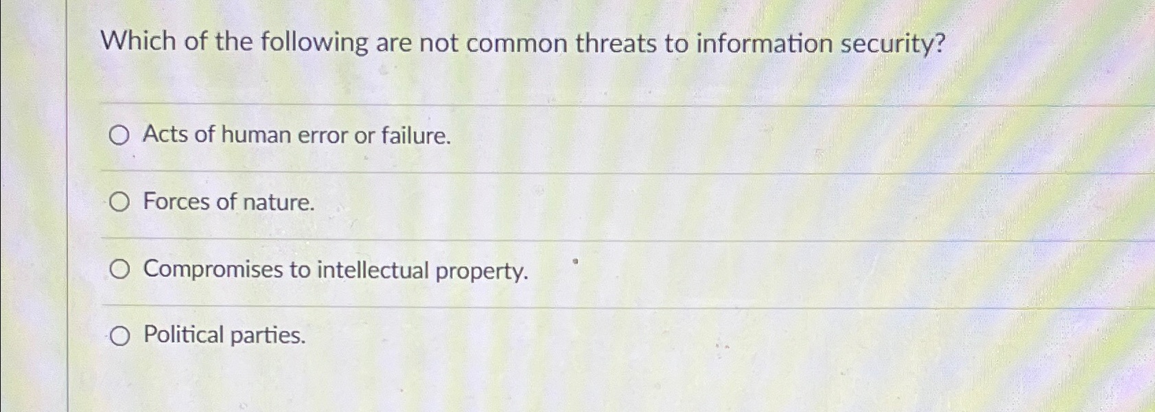 Solved Which of the following are not common threats to | Chegg.com