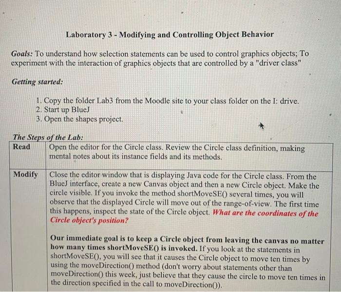 Laboratory 3 - Modifying and Controlling Object | Chegg.com