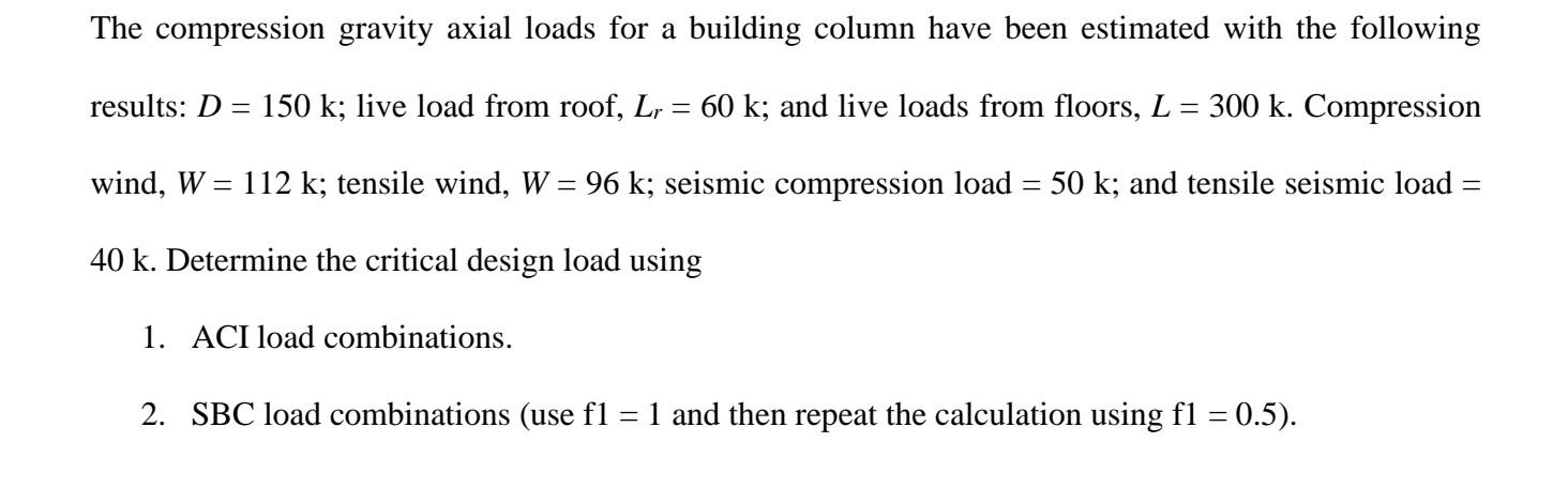 Solved Find: l. ACI load combinations 2. SBC load | Chegg.com