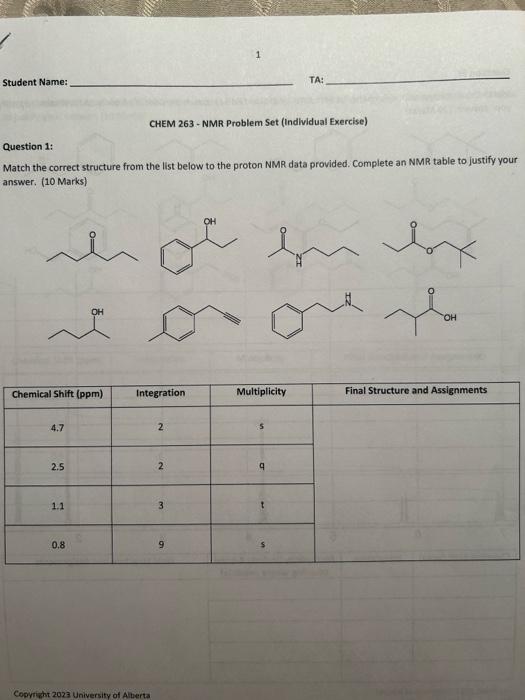 Solved CHEM 263 - NMR Problem Set (Indlwidual Exercise) | Chegg.com