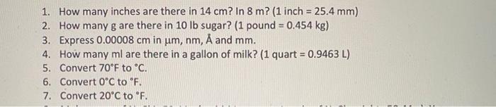 Solved 1. How many inches are there in 14 cm ? ln8 m ? (1 | Chegg.com