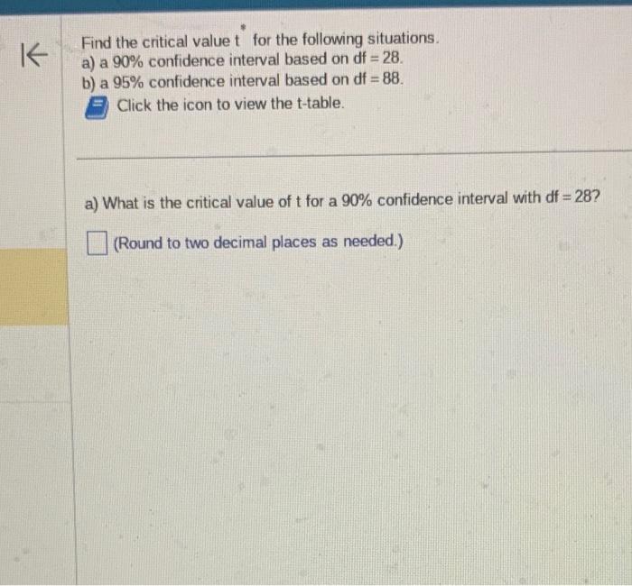 Solved Find the critical value t for the following | Chegg.com