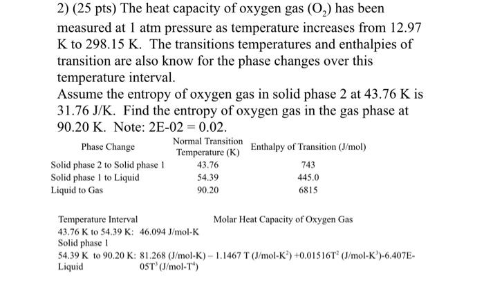 Solved 2) (25 pts) The heat capacity of oxygen gas (O2) has | Chegg.com