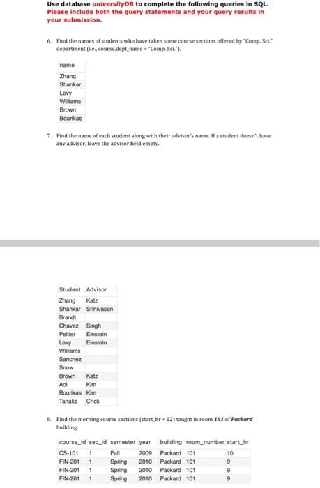 Solved Use database universityDB to complete the following | Chegg.com