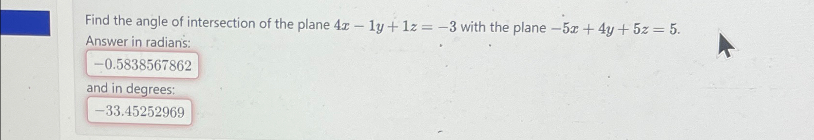 Solved Find the angle of intersection of the plane | Chegg.com
