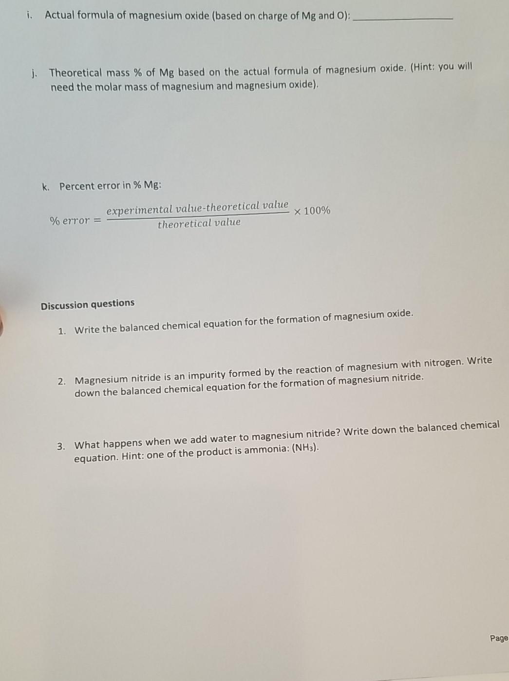 Solved Name: Data Table: Table 1. Mass data for magnesium | Chegg.com