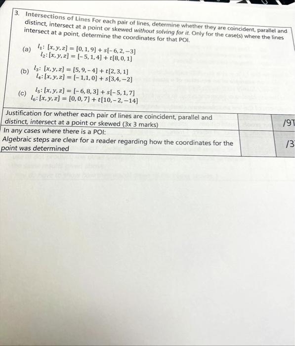 Solved 3. Intersections of Lines For each pair of lines, | Chegg.com