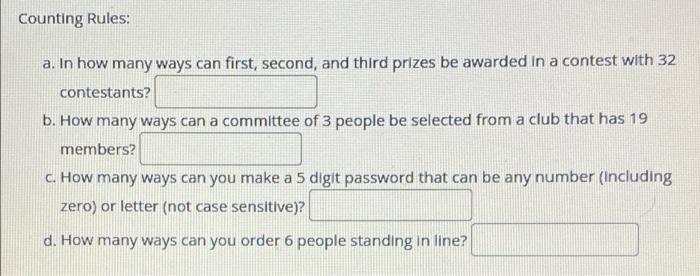 Solved Counting Rules: a. In how many ways can first, | Chegg.com