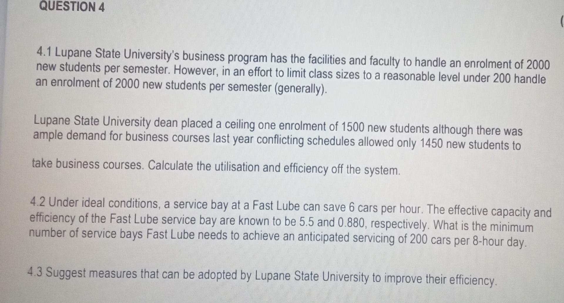 Solved 4.1 Lupane State University's business program has | Chegg.com