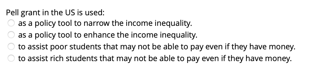 Solved Pell grant in the US is used: as a policy tool to | Chegg.com