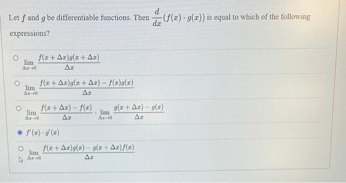 Solved Let f and g be differentiable functions. Then | Chegg.com