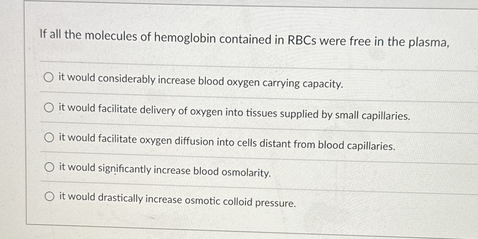 Solved If all the molecules of hemoglobin contained in RBCs | Chegg.com