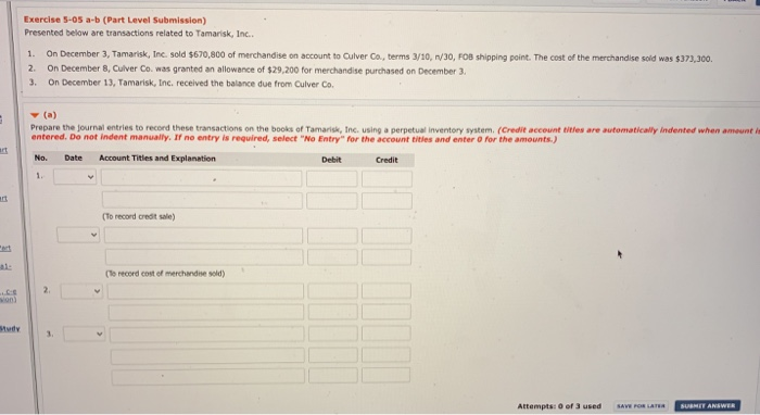 Solved Exercise 5-05 a-b (Part Level Submission) Presented | Chegg.com