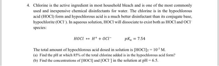 Solved 4. Chlorine is the active ingredient in most | Chegg.com