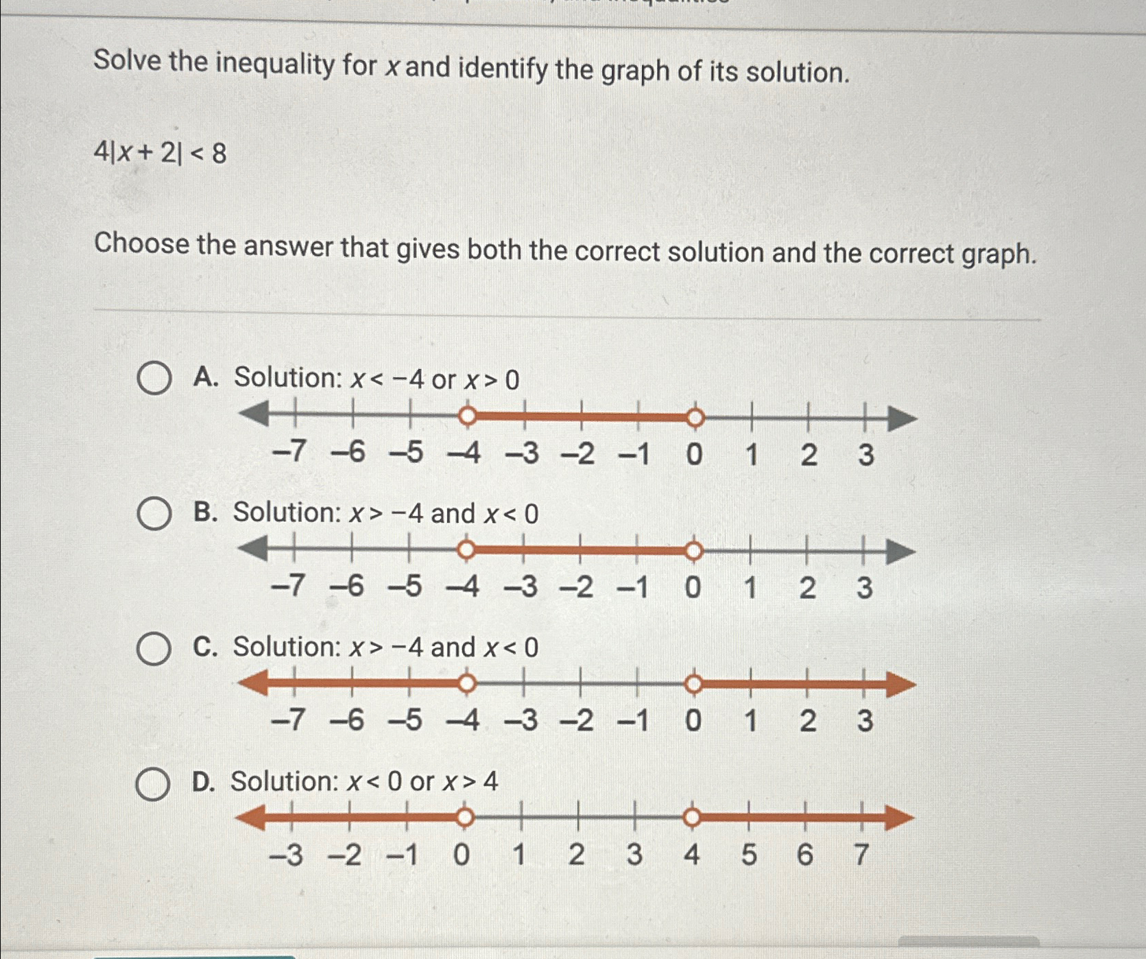 Solved Solve the inequality for x ﻿and identify the graph of | Chegg.com