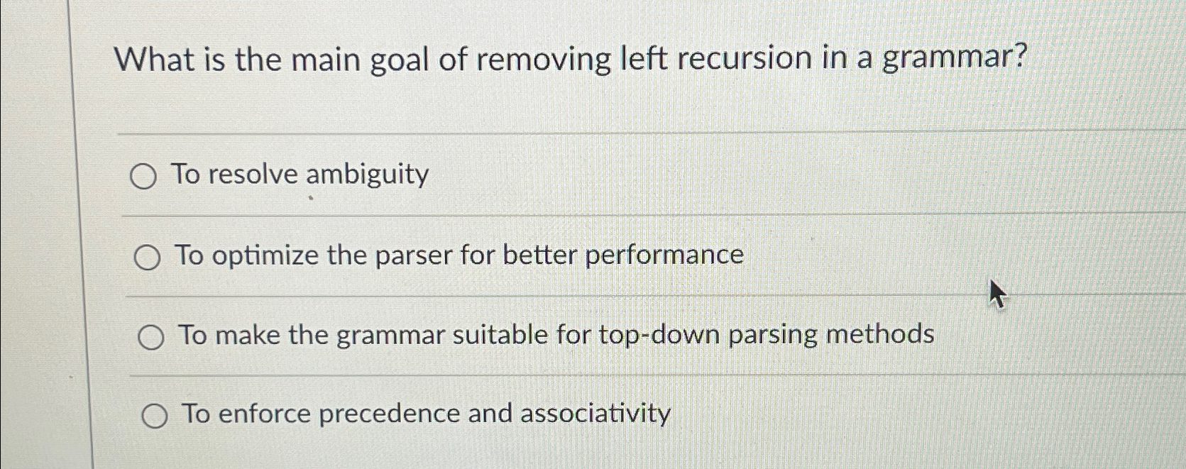 Solved What Is The Main Goal Of Removing Left Recursion In A