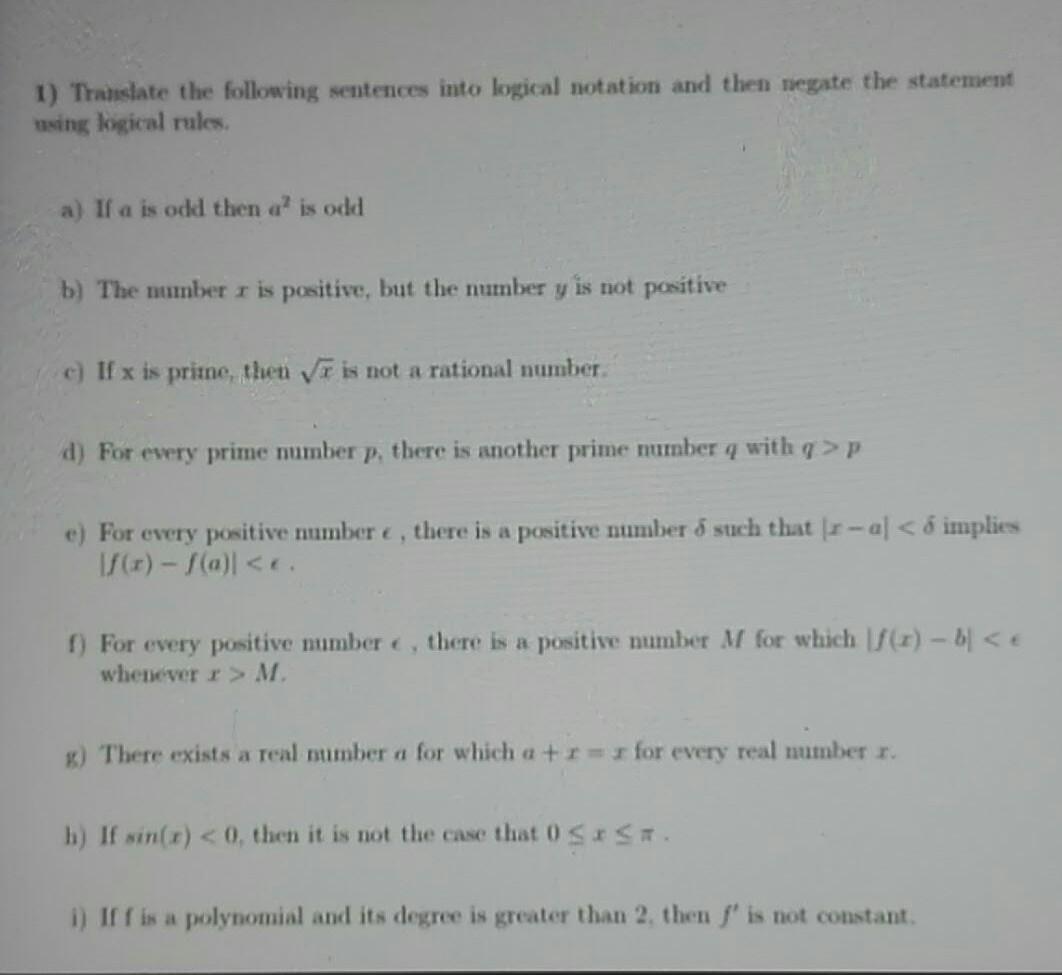 Solved 1) Translate the following sentences into logical | Chegg.com