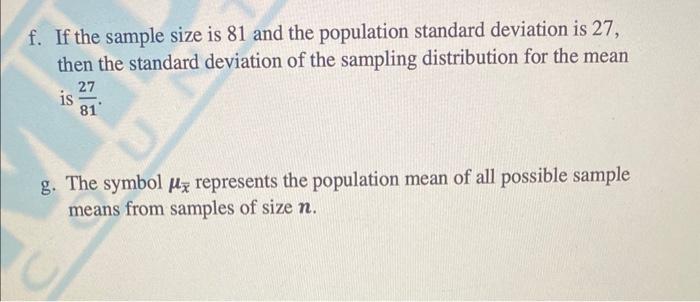 Solved f. If the sample size is 81 and the population | Chegg.com
