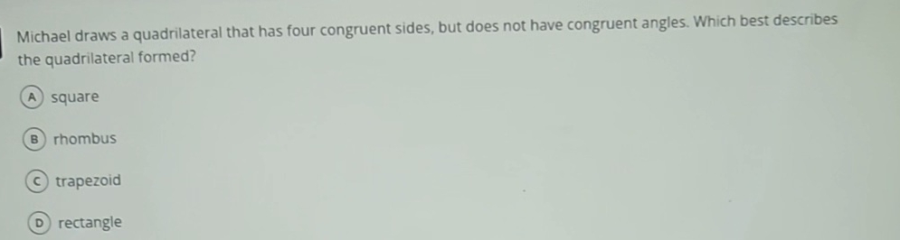 Solved Michael draws a quadrilateral that has four congruent | Chegg.com