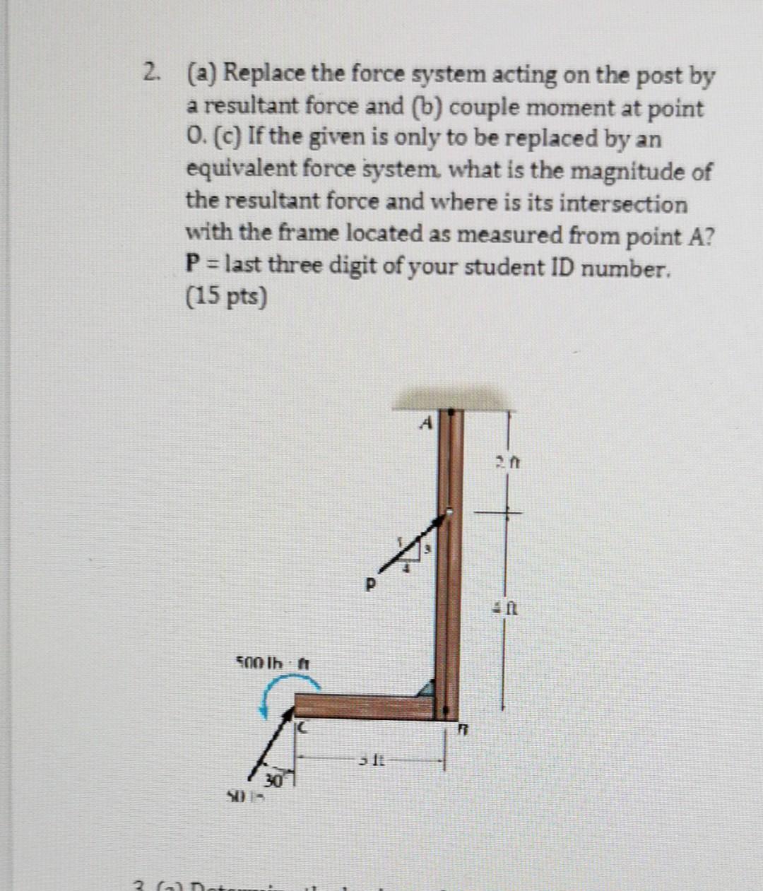 Solved 2. (a) Replace the force system acting on the post by | Chegg.com