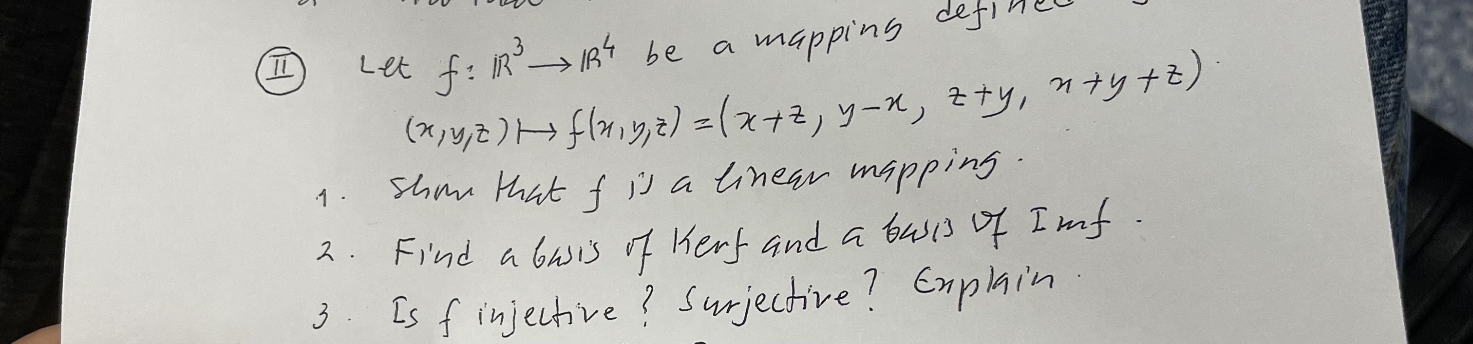Solved (II) ﻿Let f:R3→R4 ﻿be a mappingf:R3→R4 be ﻿a mappins | Chegg.com
