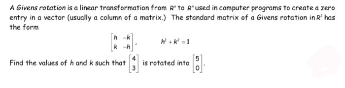 Solved A Givens rotation is a linear transformation from R" | Chegg.com