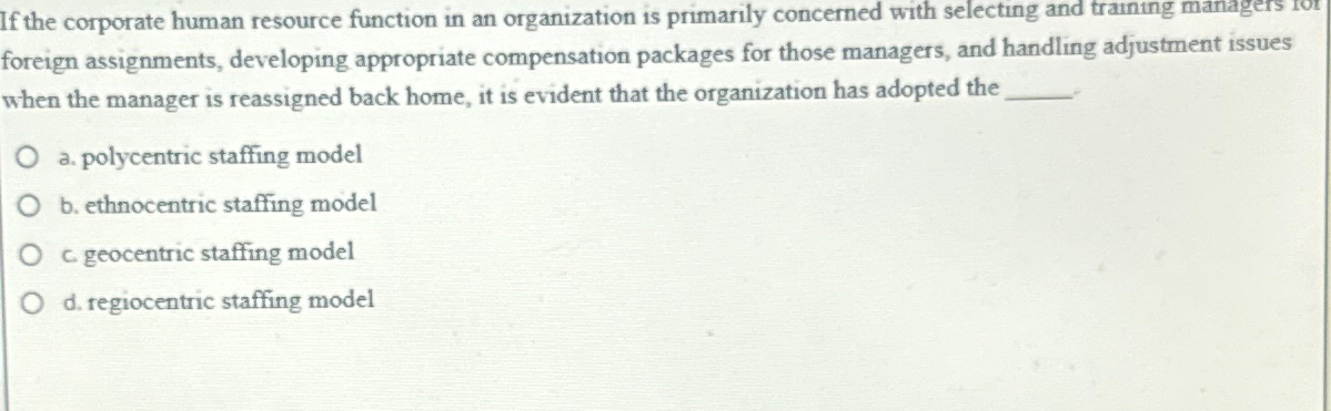 Solved If the corporate human resource function in an | Chegg.com