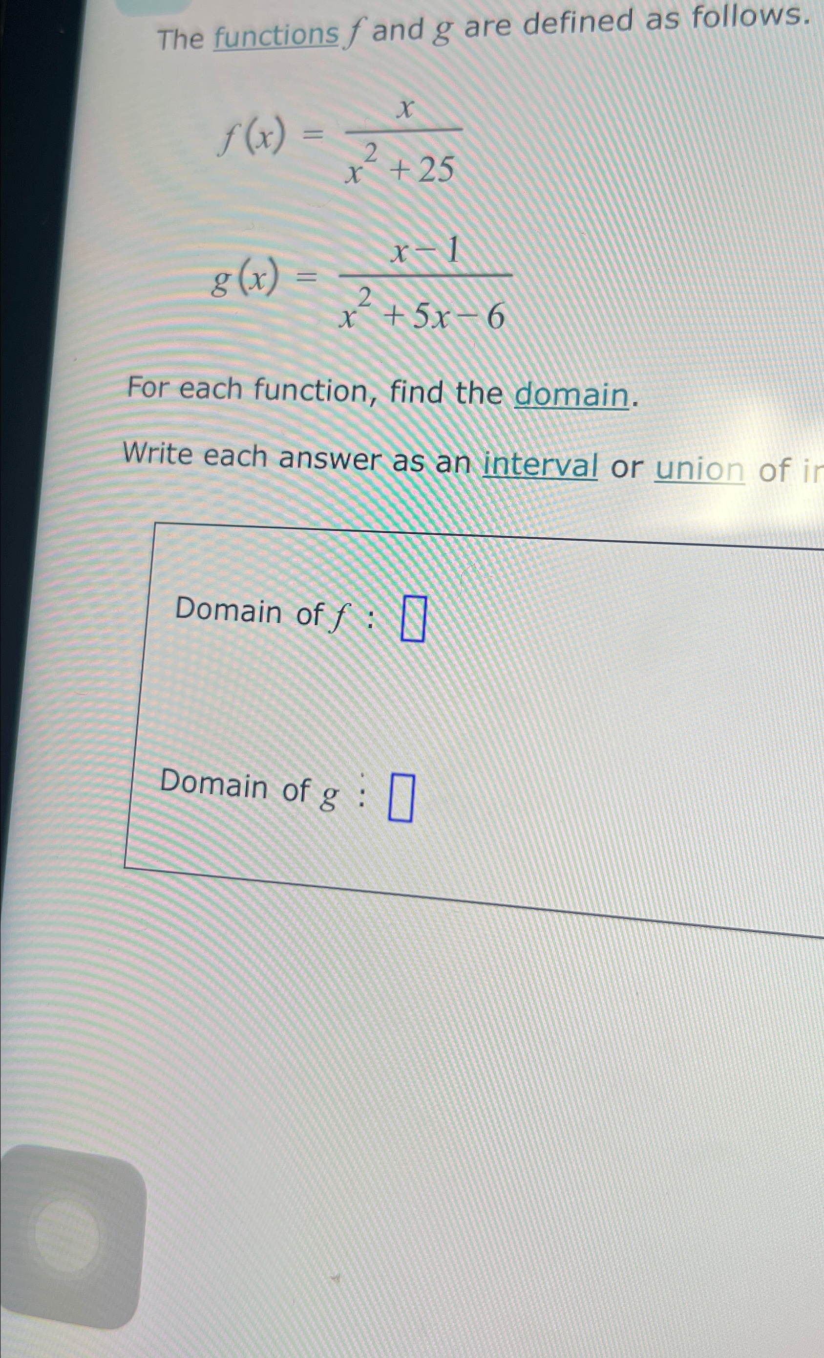 Solved The functions f ﻿and g ﻿are defined as | Chegg.com