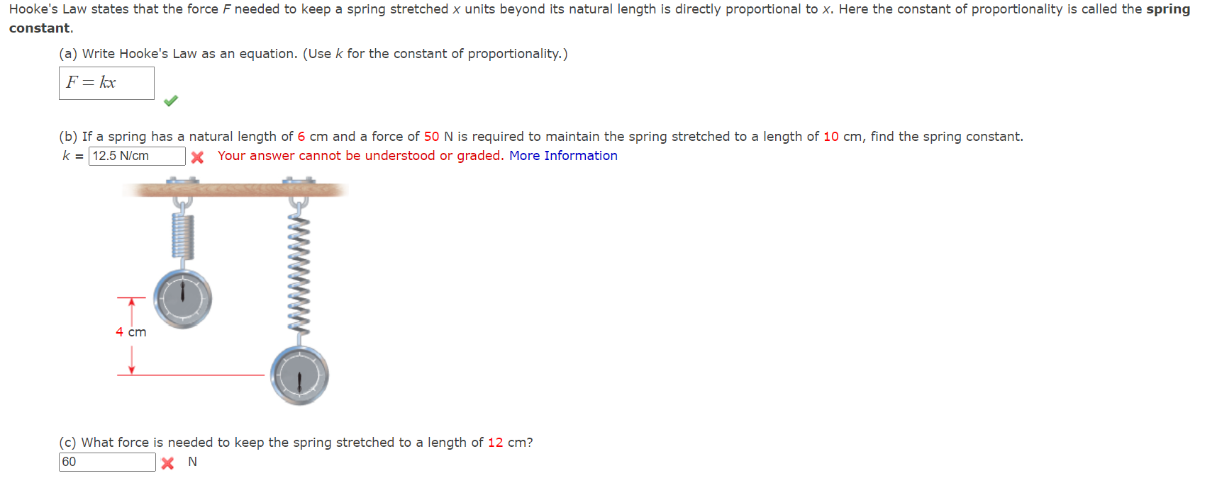 Solved constant.(a) ﻿Write Hooke's Law as an equation. (Use | Chegg.com