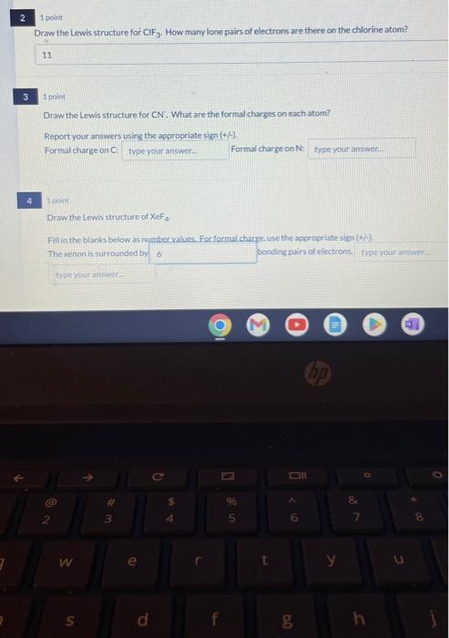 Solved 2 3 K 4 1 point Draw the Lewis structure for CIF3. | Chegg.com