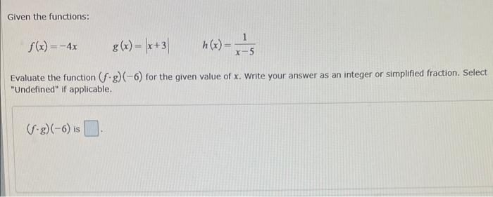 Solved Given the functions: f(x)=−4xg(x)=∣x+3∣h(x)=x−51 | Chegg.com