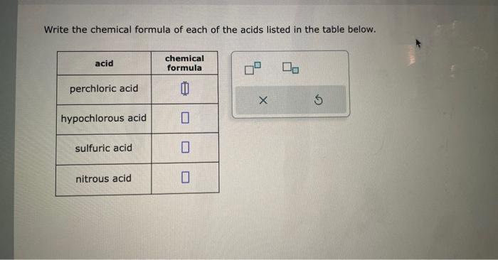 Solved Write the chemical formula of each of the acids | Chegg.com