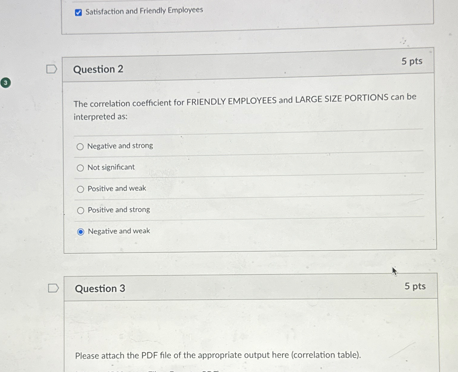 Solved Satisfaction and Friendly EmployeesQuestion 25ptsThe | Chegg.com
