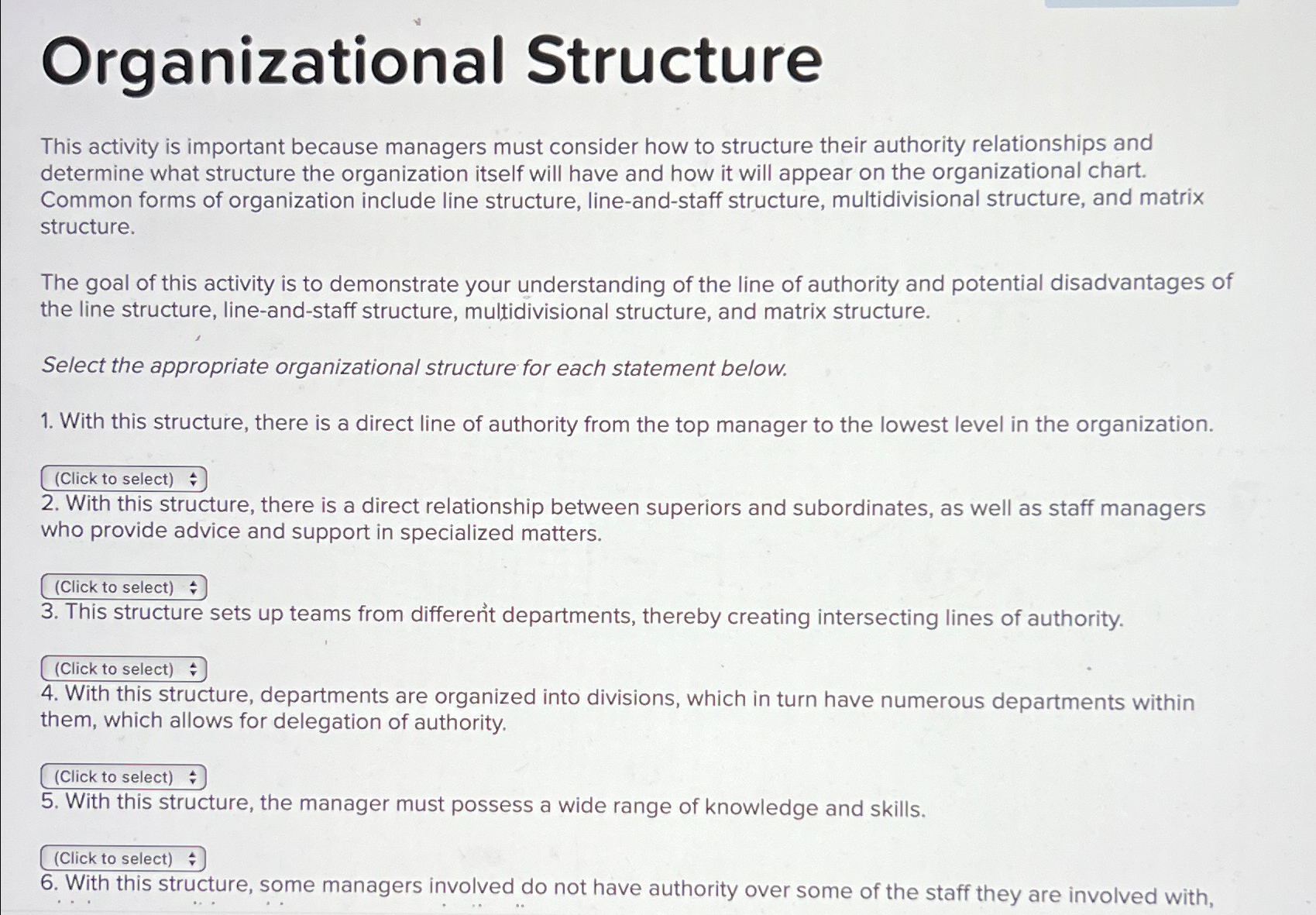 Solved Organizational StructureThis activity is important | Chegg.com