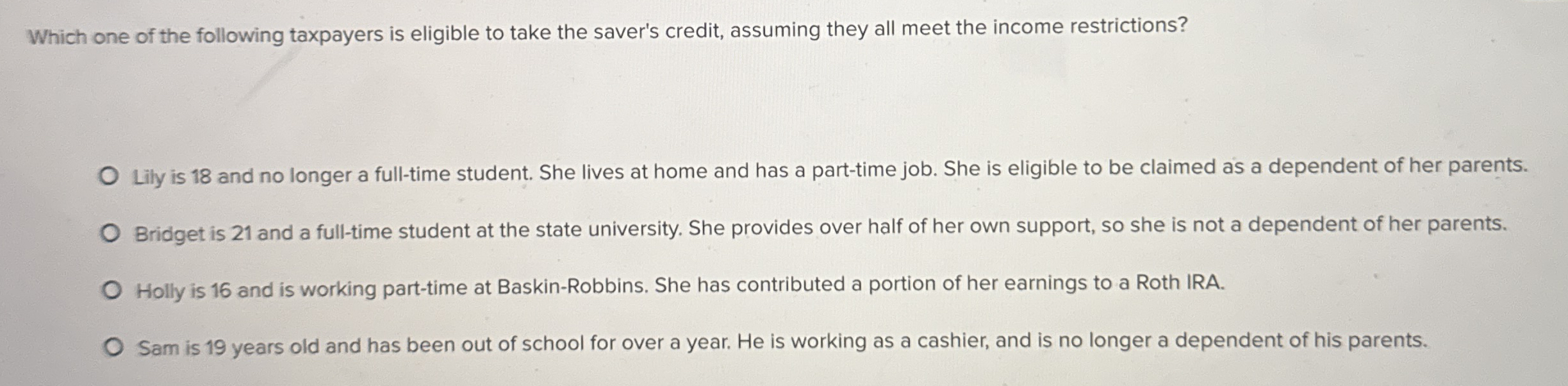 Solved Which one of the following taxpayers is eligible to | Chegg.com