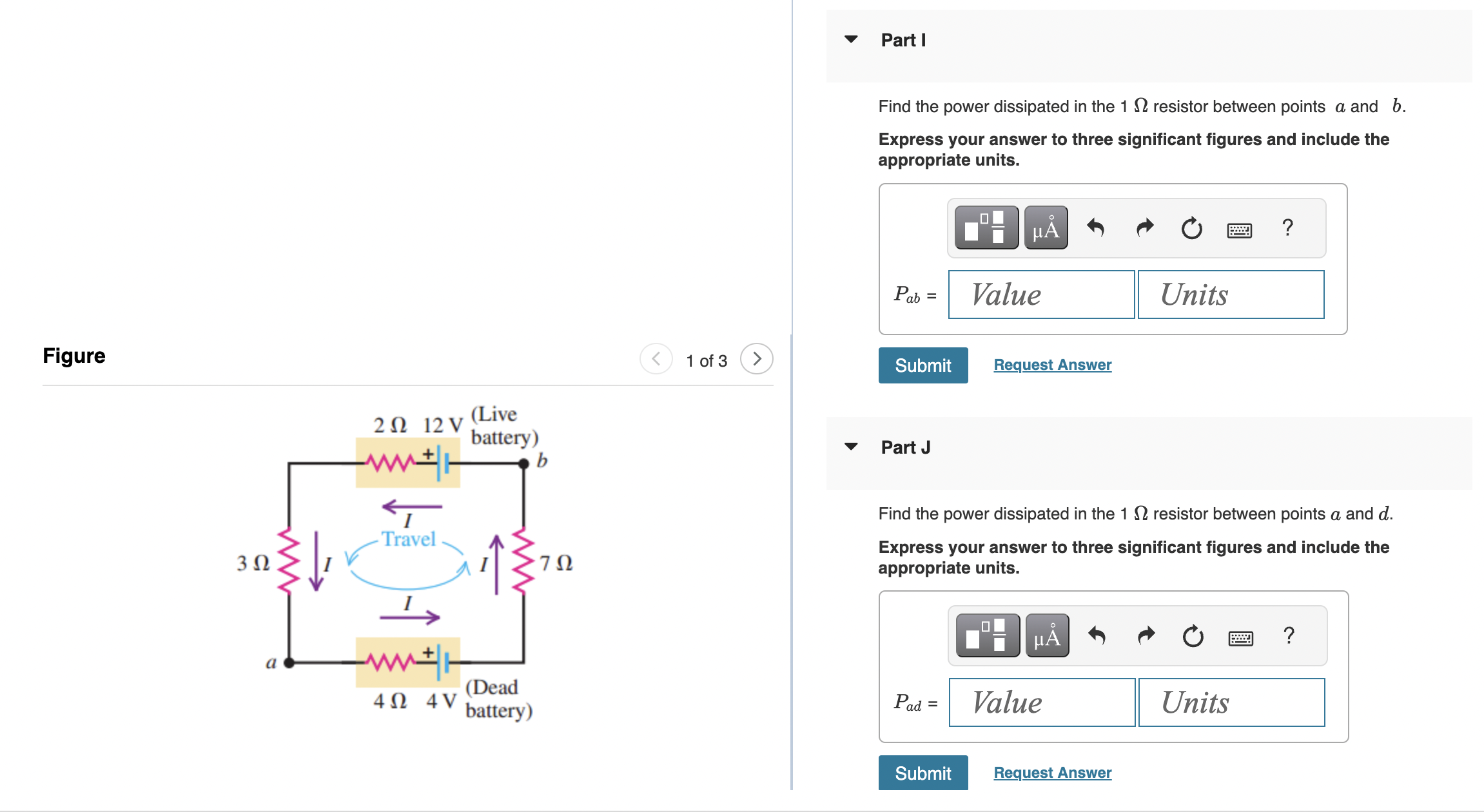 Part IFind the power dissipated in the 1Ω ﻿resistor | Chegg.com