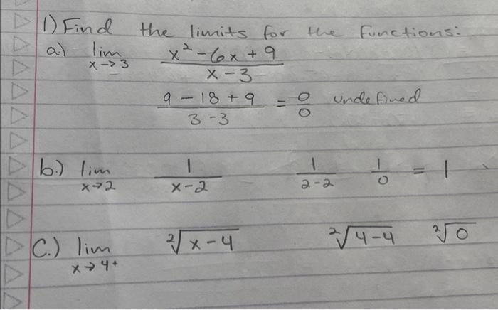 Solved 1.) Find the limits of the following functions: | Chegg.com