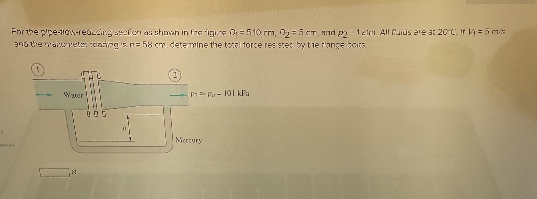 Solved For the pipe-flow-reducing section as shown in the | Chegg.com