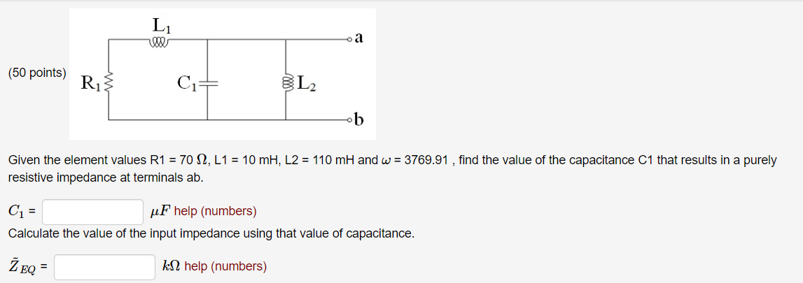 Solved (50 ﻿points)Given the element values | Chegg.com