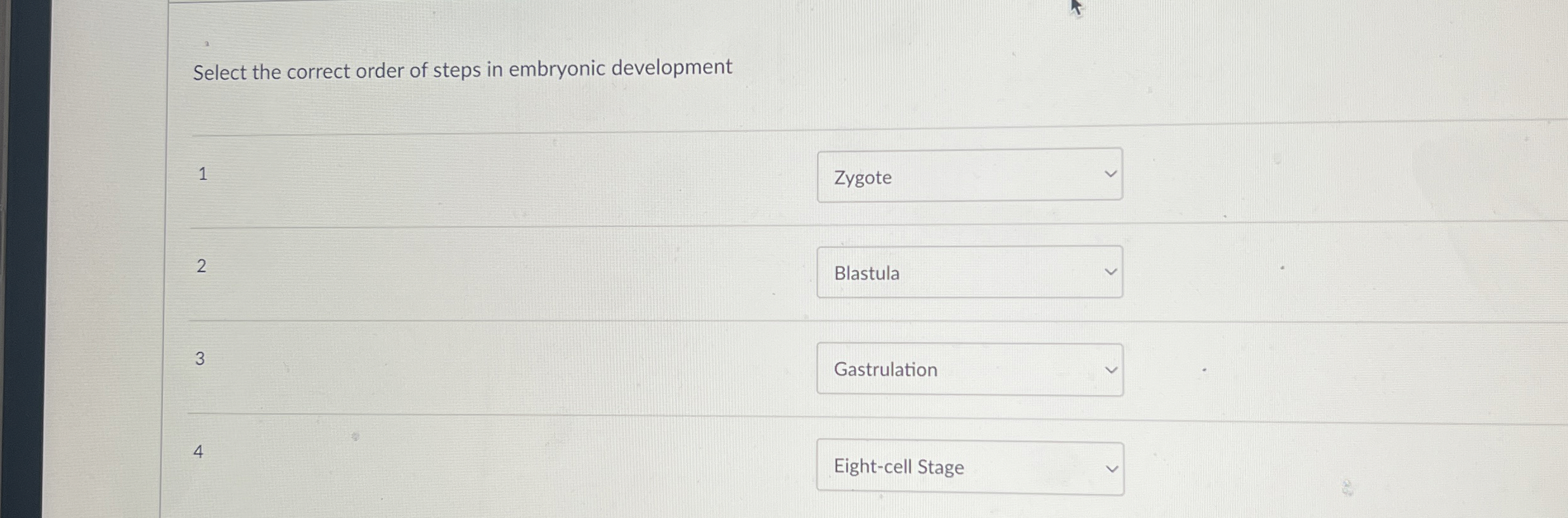 Solved Select the correct order of steps in embryonic | Chegg.com