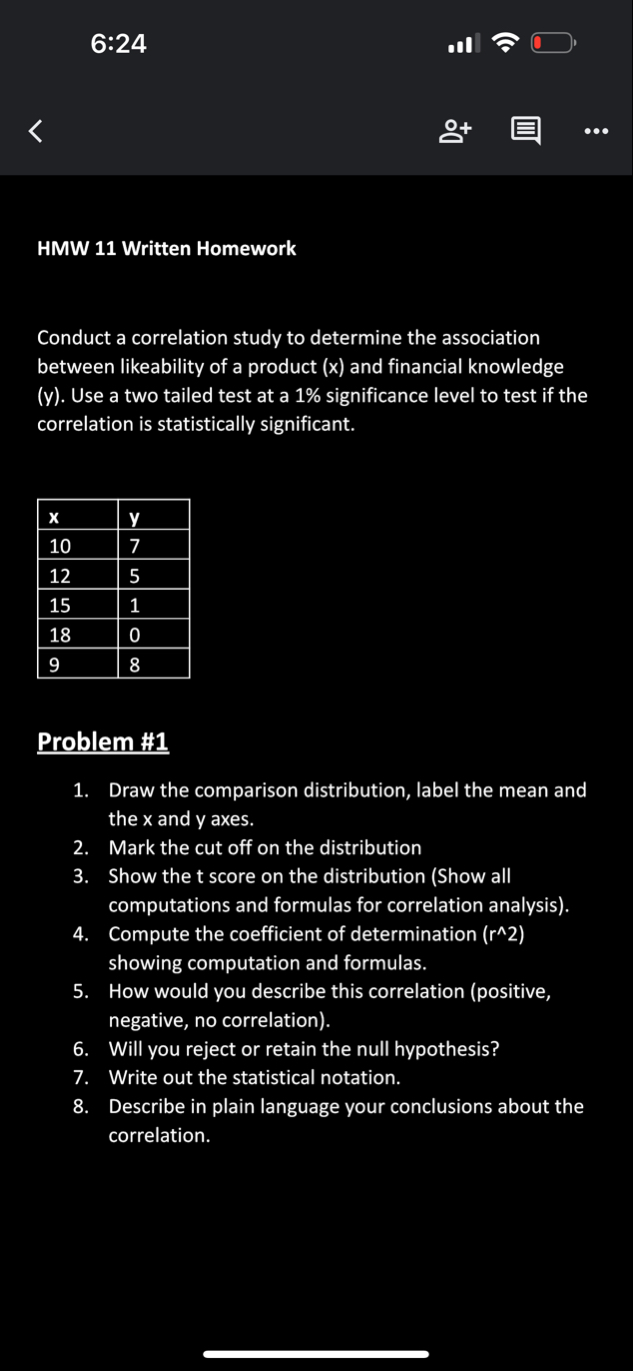 Solved 6:24HMW 11 ﻿Written HomeworkConduct a correlation | Chegg.com
