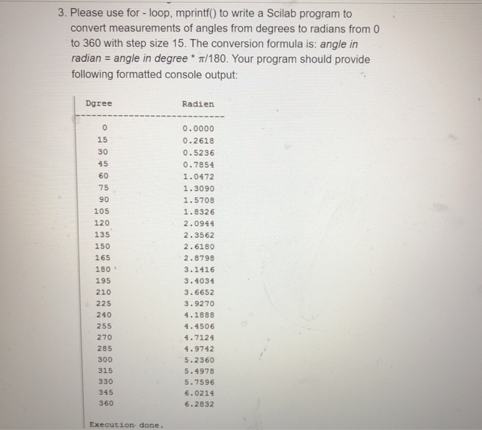 Solved 3 Please Use For Loop Mprintf To Write A Scilab 7350
