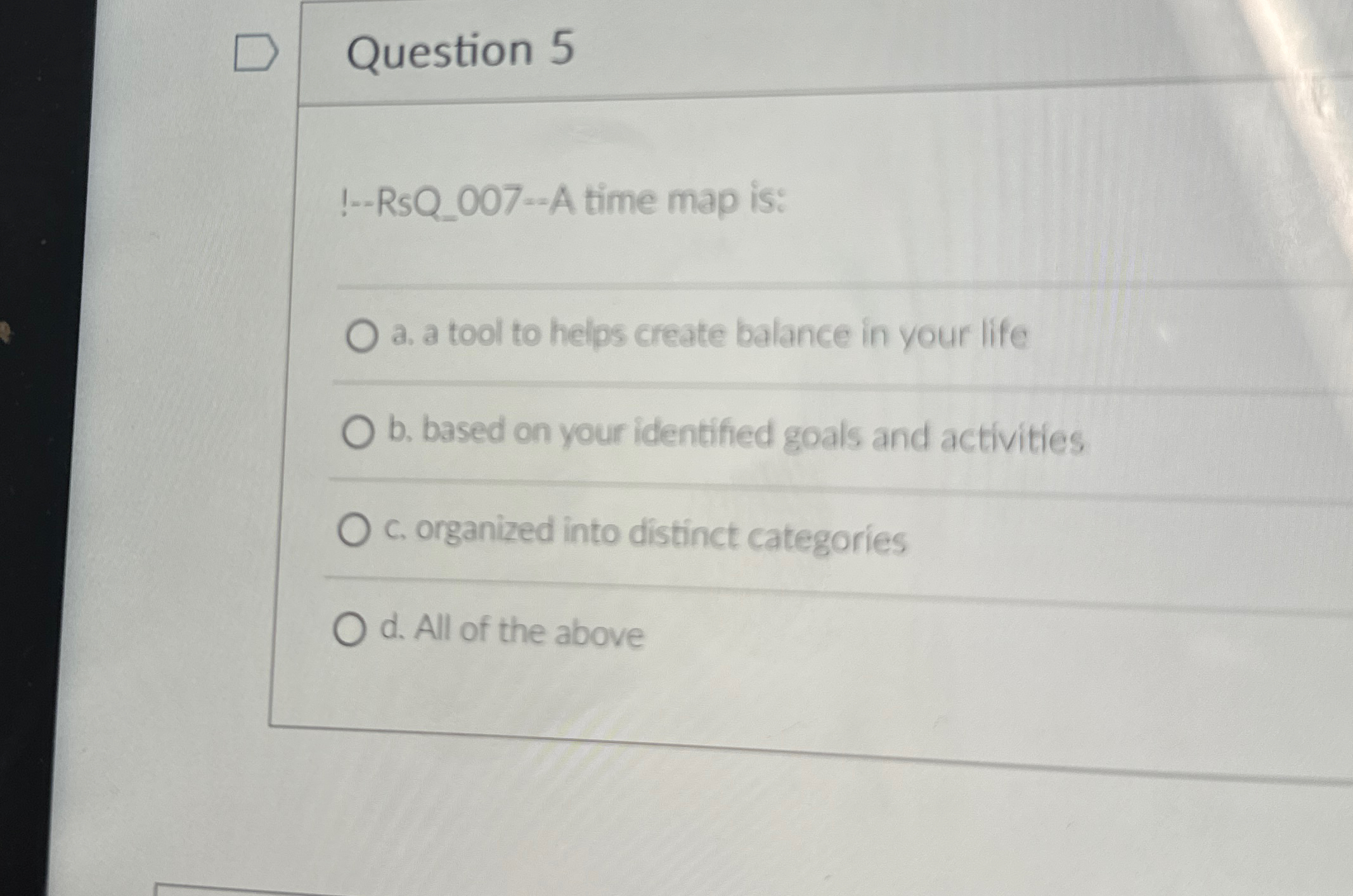 Solved Question 5 !--RsQ_007--A time map is: a. ﻿a tool to | Chegg.com