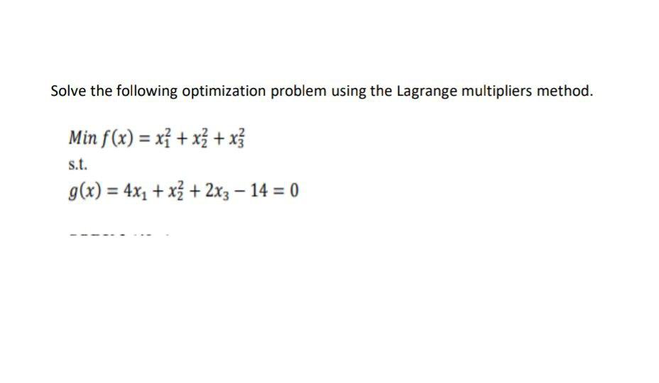 Solved Solve the following optimization problem using the | Chegg.com