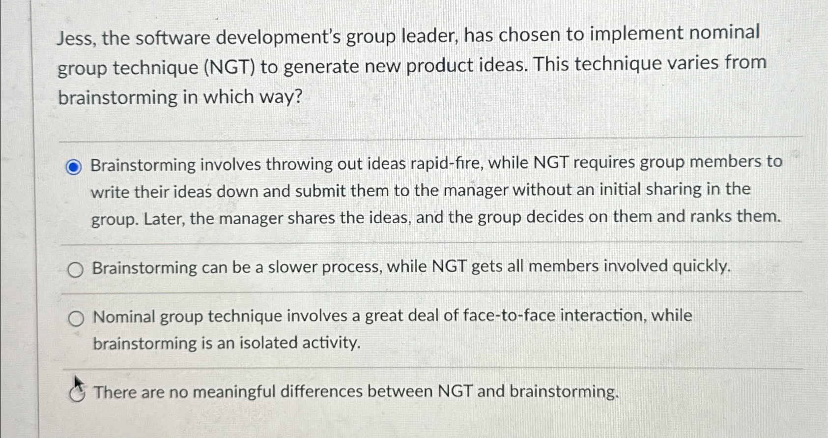 Solved Jess, the software development's group leader, has | Chegg.com