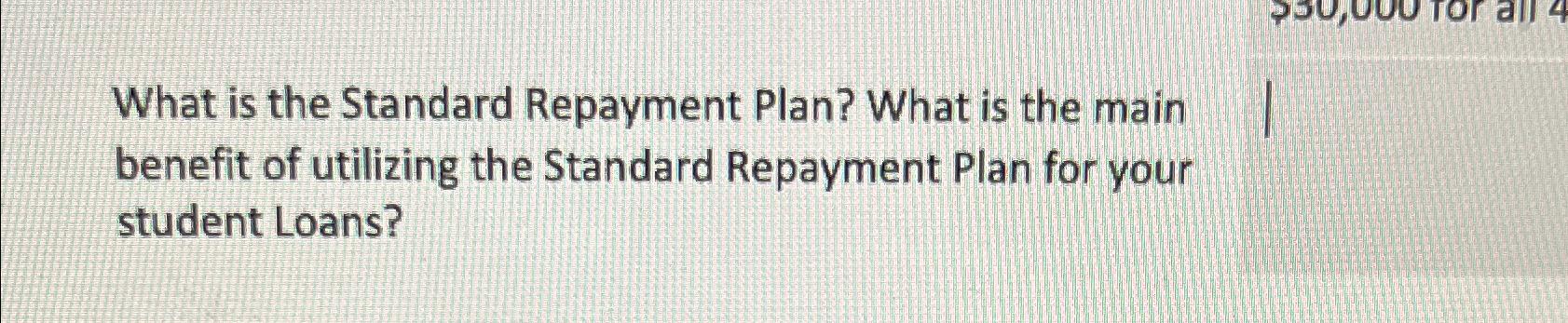 Solved What is the Standard Repayment Plan? What is the main | Chegg.com