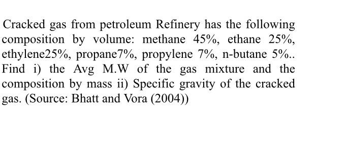 Solved Cracked gas from petroleum Refinery has the following | Chegg.com